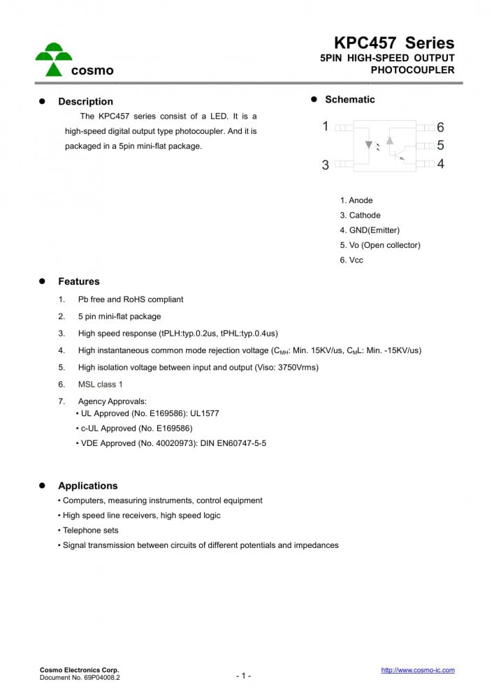 KPC457TLD datasheet page 1