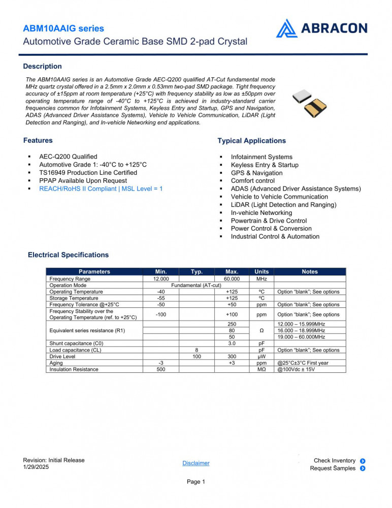 ABM10AAIG datasheet page 1