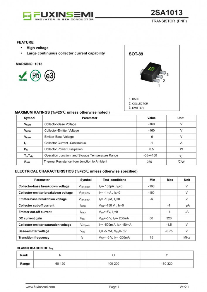 2SA1013-Y datasheet page 1