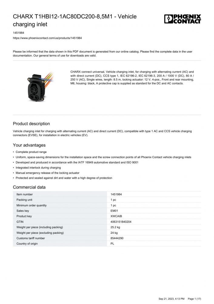 Phoenix Contact 1451984 technical document page 1