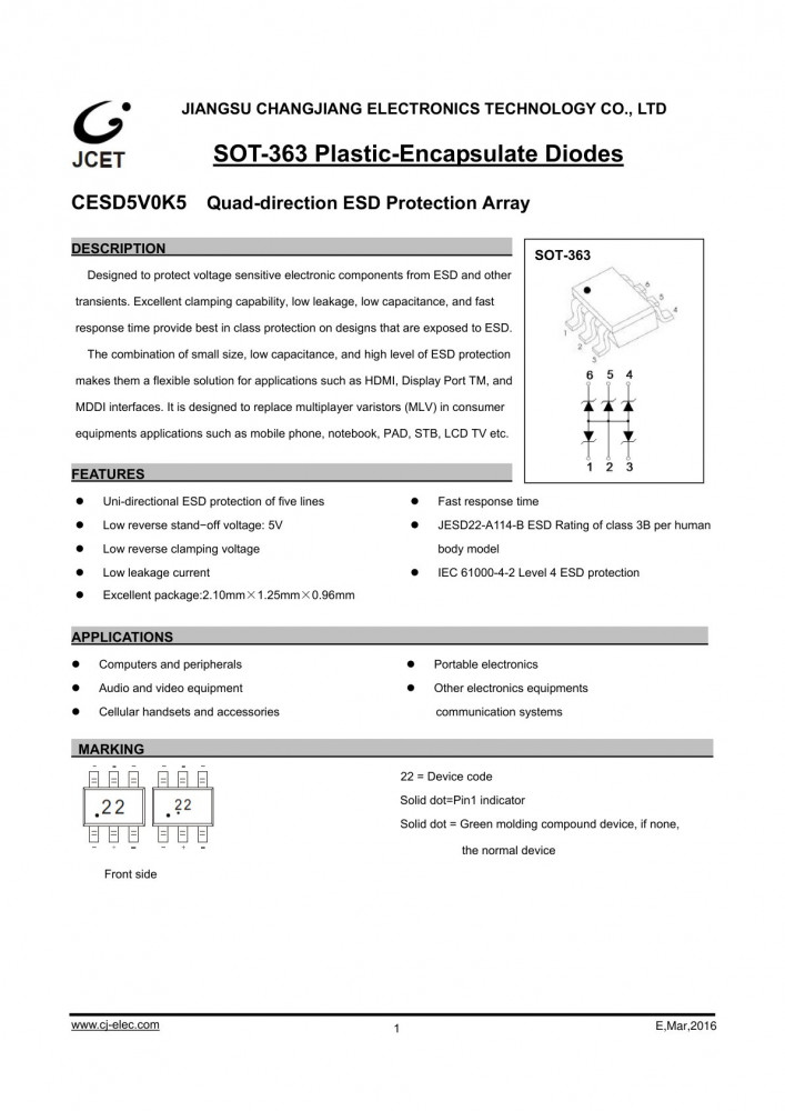 CESD5V0K5 datasheet page 1