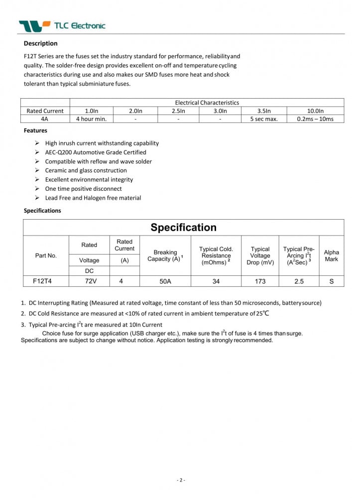 F12T4 specification sheet page 2
