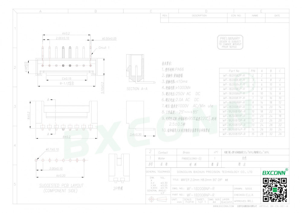 WF-1B200BxP-R technical drawing page