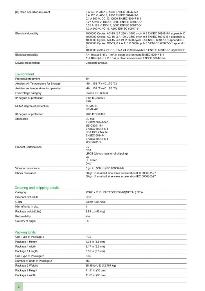 XB4BP31 technical document page 2