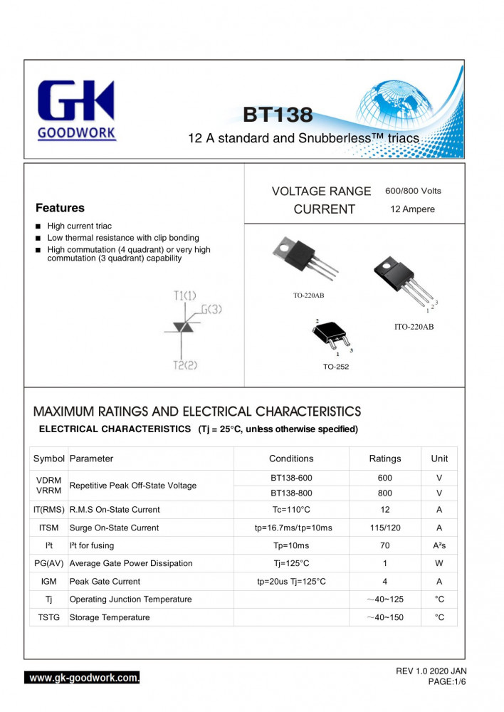 BT138-800E datasheet page 1