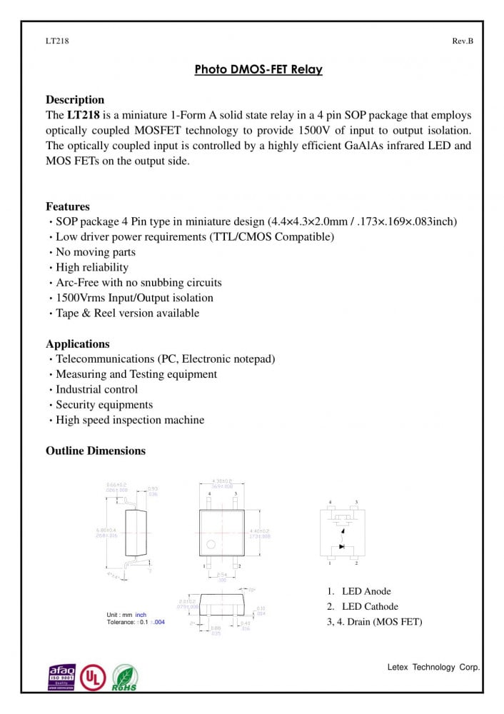 LT218 datasheet page 1