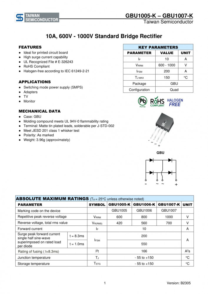 GBU1005-K datasheet page 1