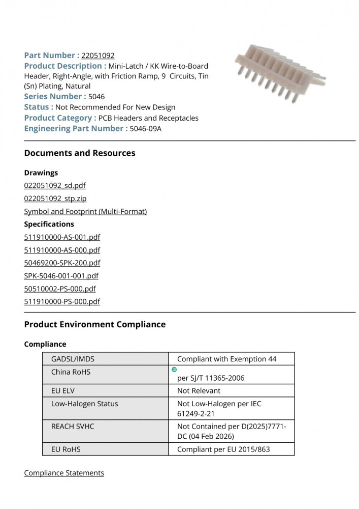 MOLEX 22051092 technical document image 1