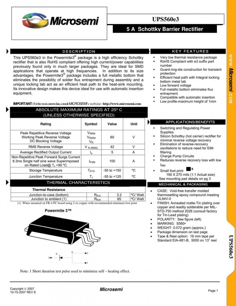 UPS560E3/TR13 datasheet page 1