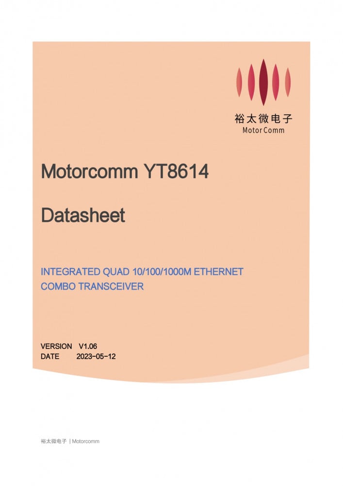 Motorcomm YT8614C datasheet page 1