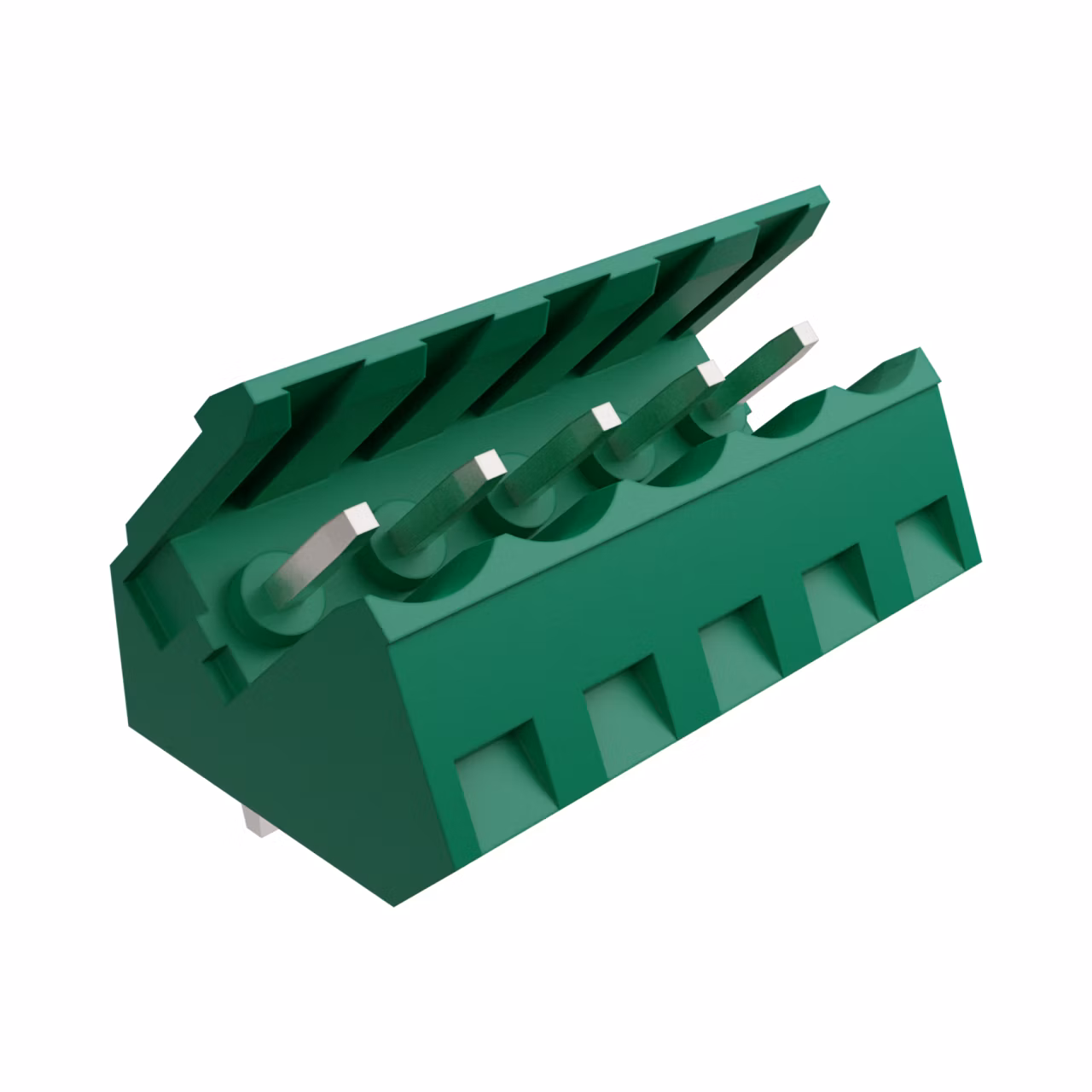 5.00mm Pitch Eurostyle 45° Angle PCB Header, Open Ends, 5 Circuits, Green for sale