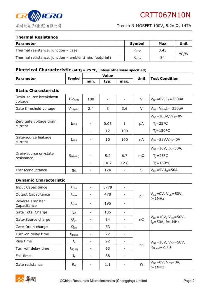 CRTT067N10N datasheet page 2