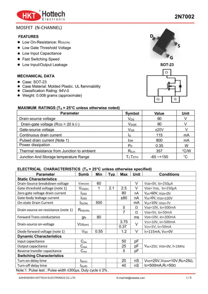 2N7002 datasheet page 1