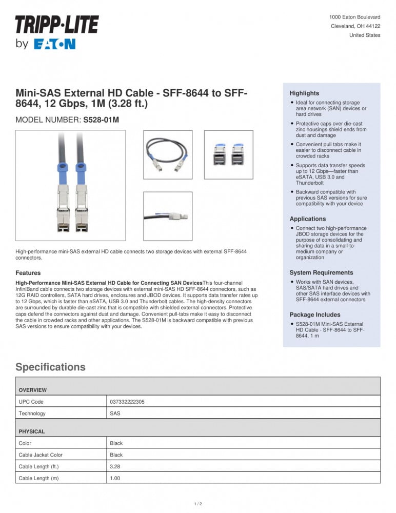 EATON S528-01M technical document page 1