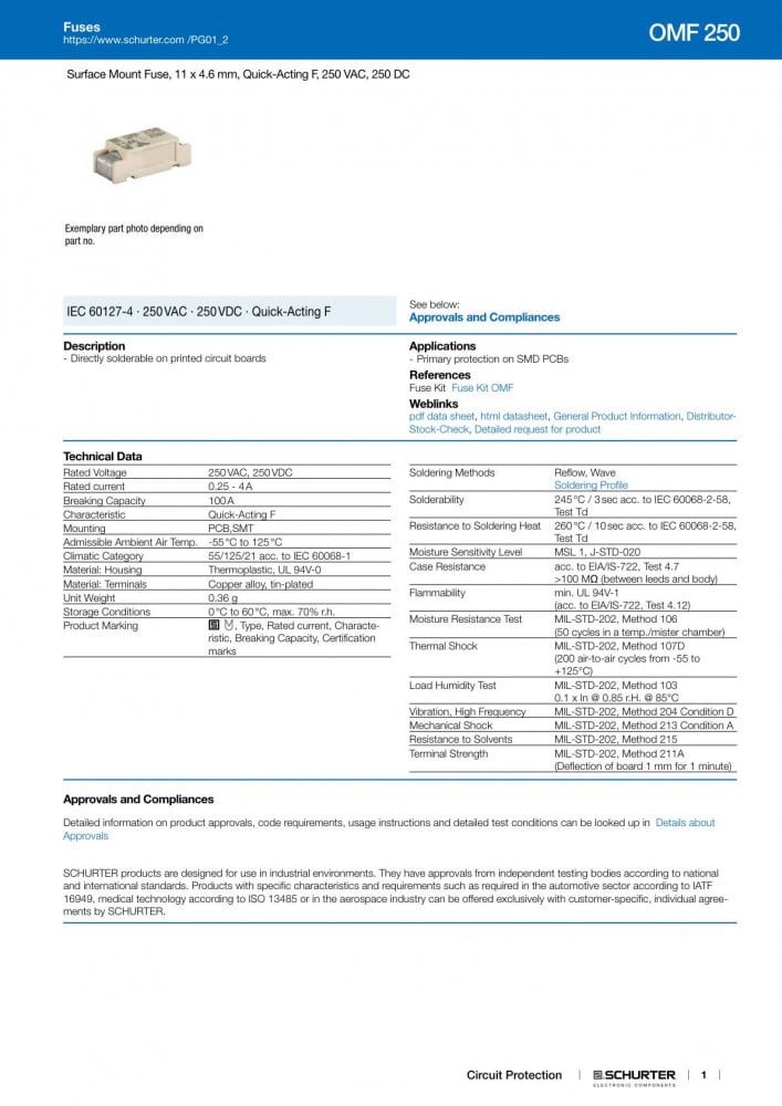 SCHURTER 3403.0022.11 datasheet page 1