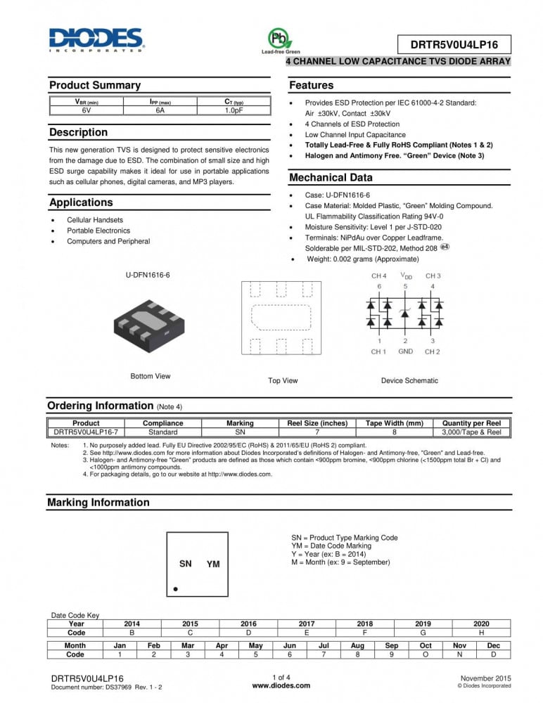 DRTR5V0U4LP16-7 datasheet page 1