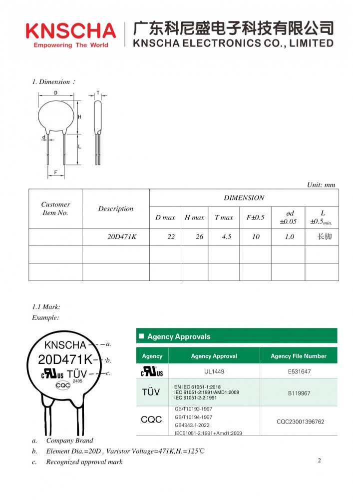 KNSCHA MOV20D471K206RV087 specification page 2