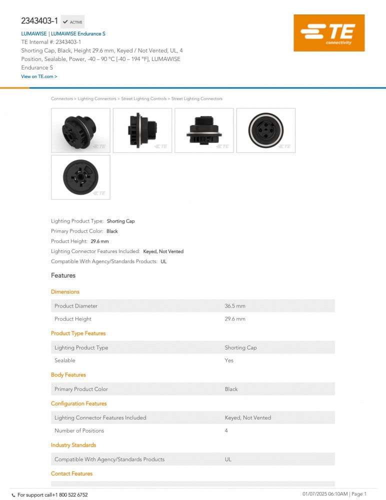 TE Connectivity 2343403-1 document page 1