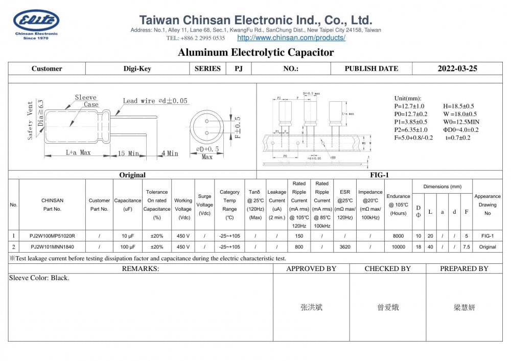 Chinsan PJ series specification page 2