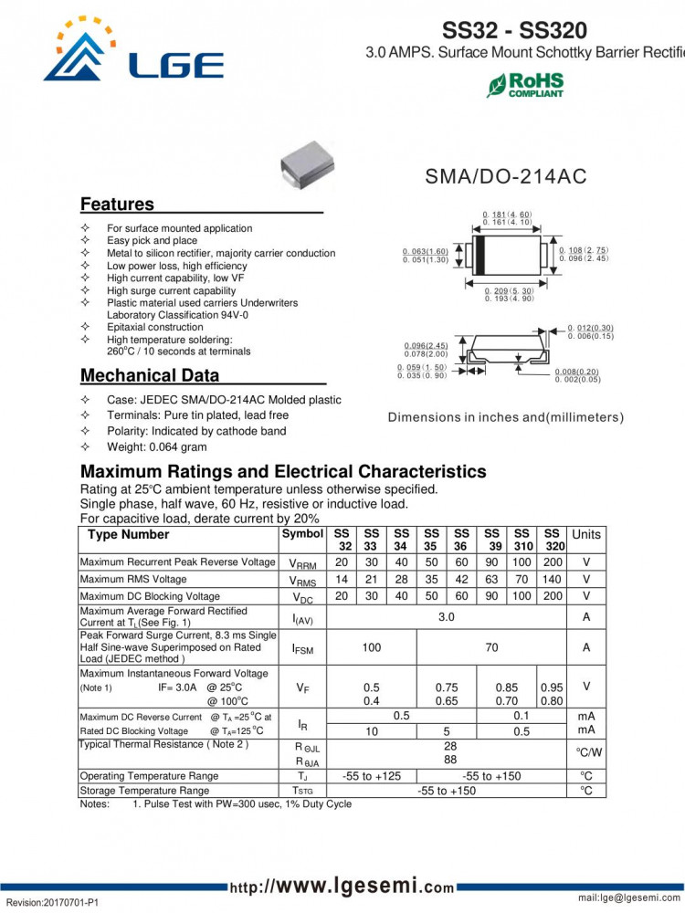LGE SS32 datasheet page 1
