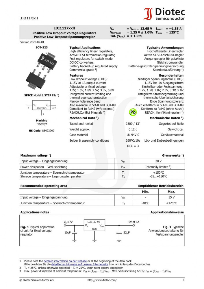 DIOTEC LDI1117xxH datasheet page 1