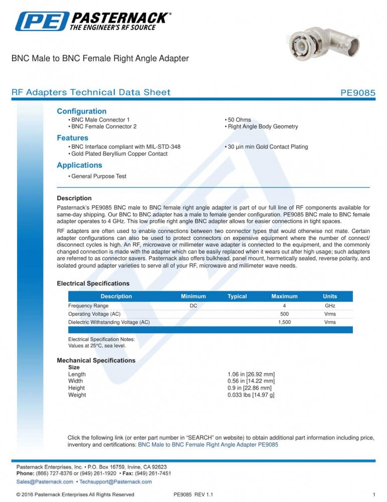 PE9085 technical document page 1