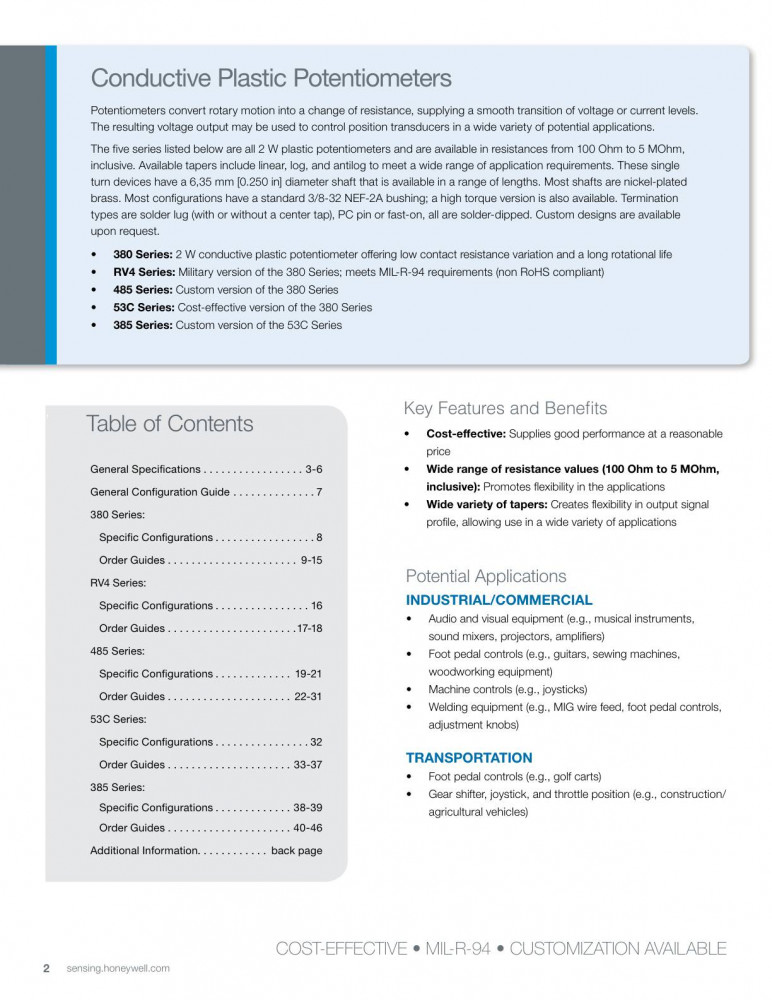Honeywell potentiometer document page 2