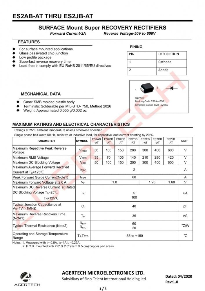 ES2GB-AT datasheet page 1