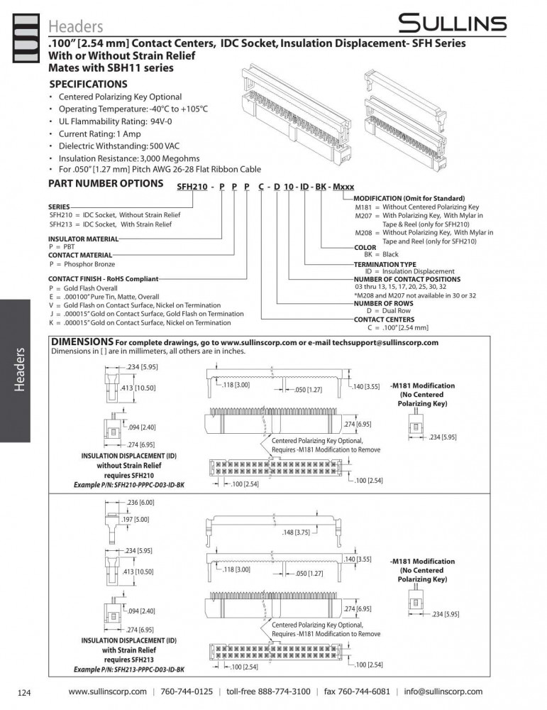 Sullins SFH Series IDC socket technical document