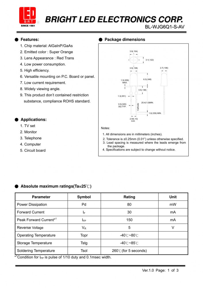 BL-WJG6Q1-S-AV datasheet page 1
