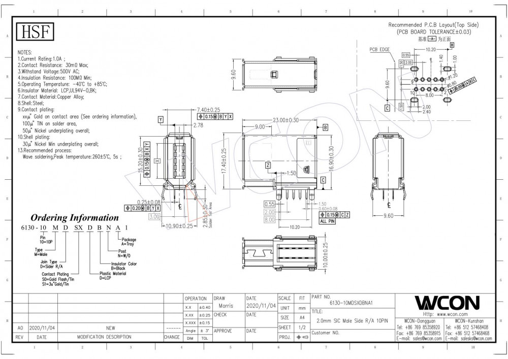 Wcon 6130-10MDSXDBNA1 technical drawing, sheet 1
