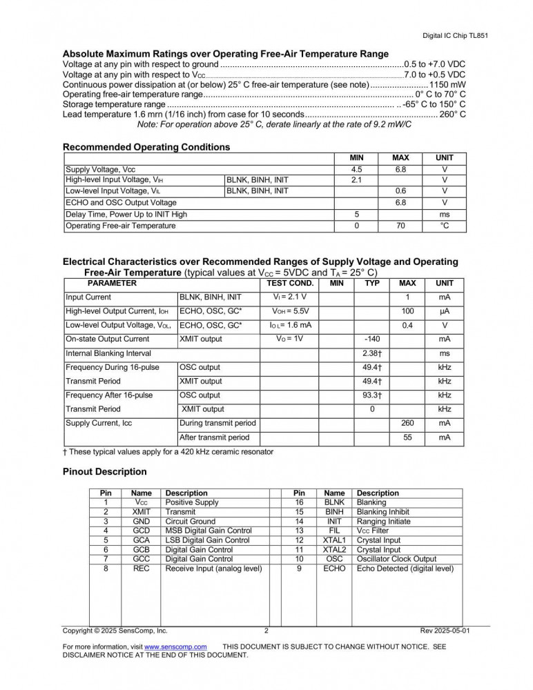 SensComp TL851 datasheet page 2