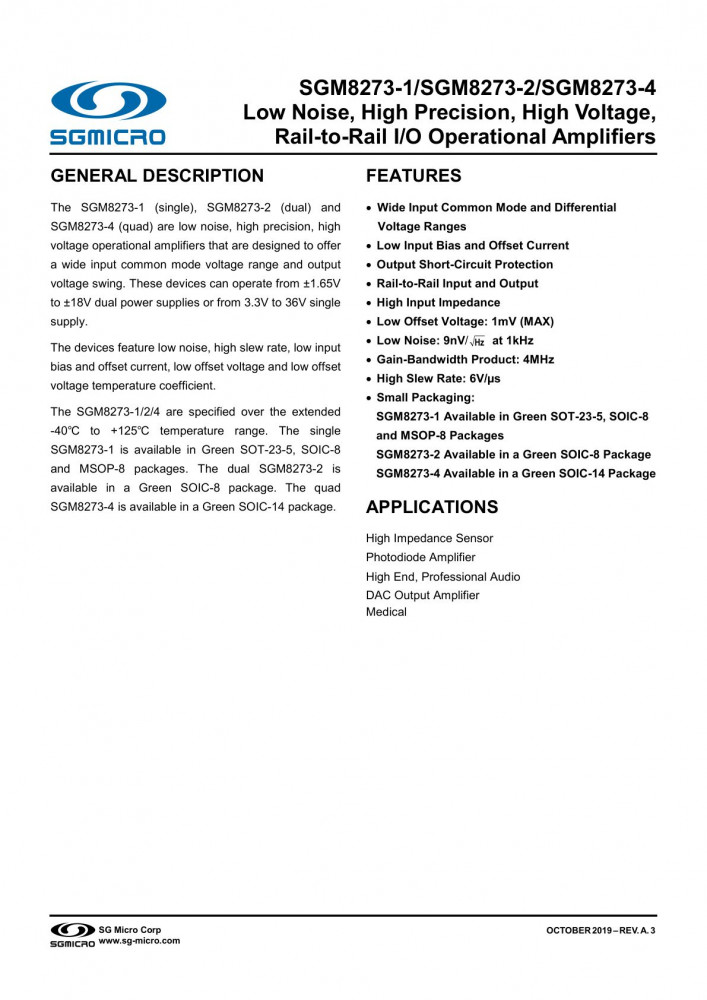 SGM8273 datasheet page 1