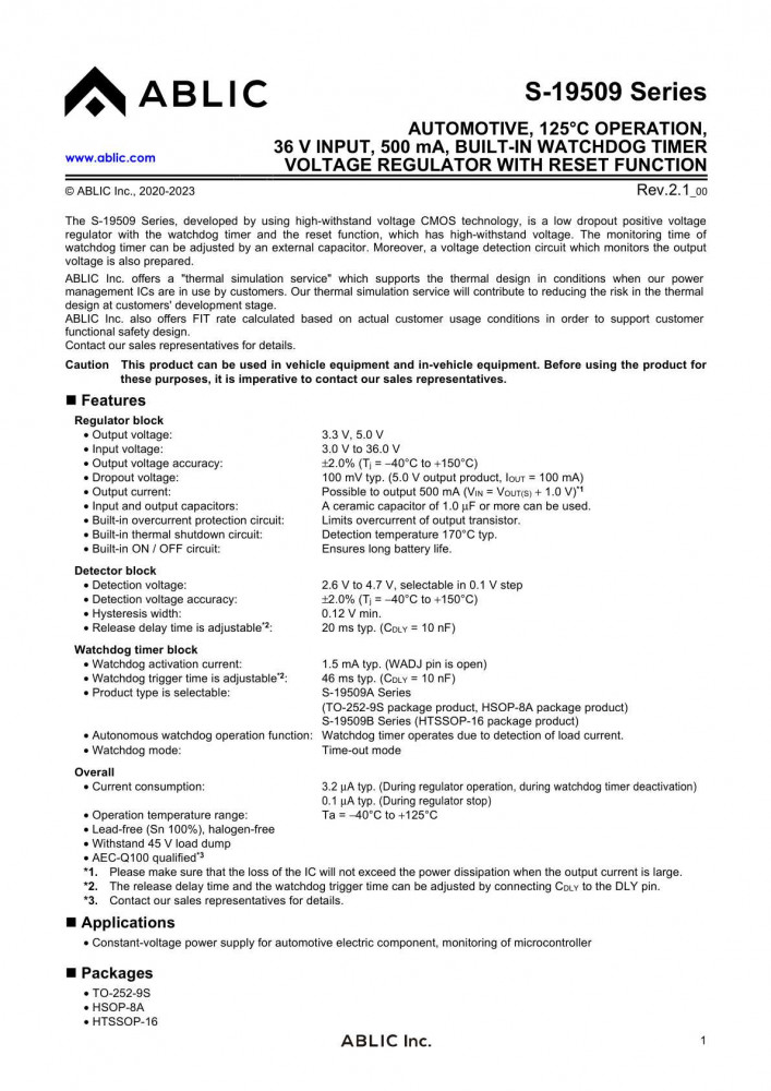 ABLIC S-19509 datasheet page 1