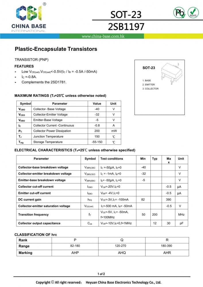 2SB1197KR datasheet page 1
