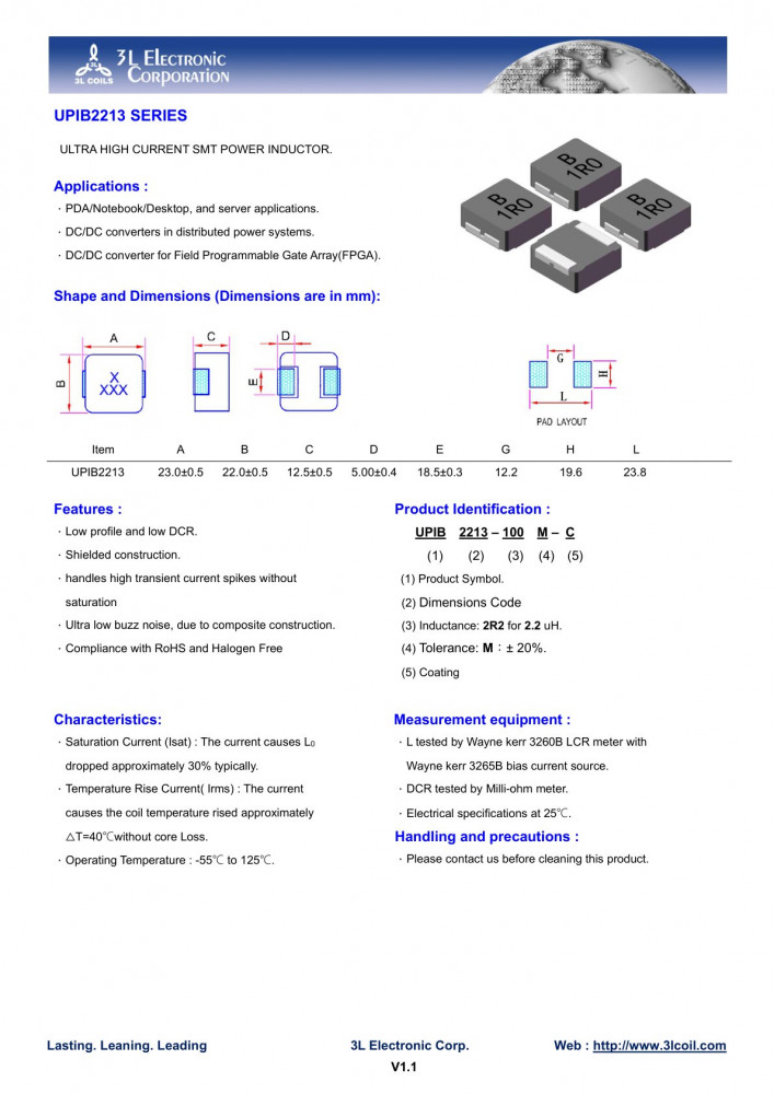 UPIB2213 product documentation page 1