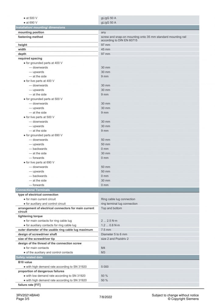 3RV20214BA40 datasheet page 3