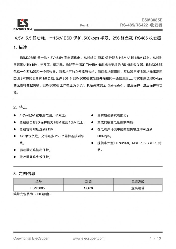 ESM3085E datasheet page 1
