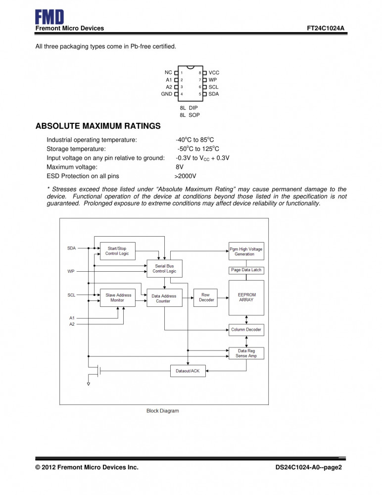 FT24C1024A datasheet page 2
