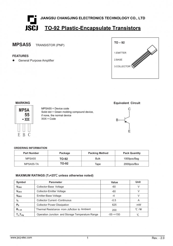 MPSA55-TA datasheet page 1