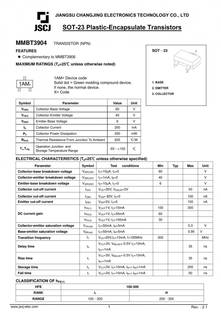 MMBT3904 datasheet page 1