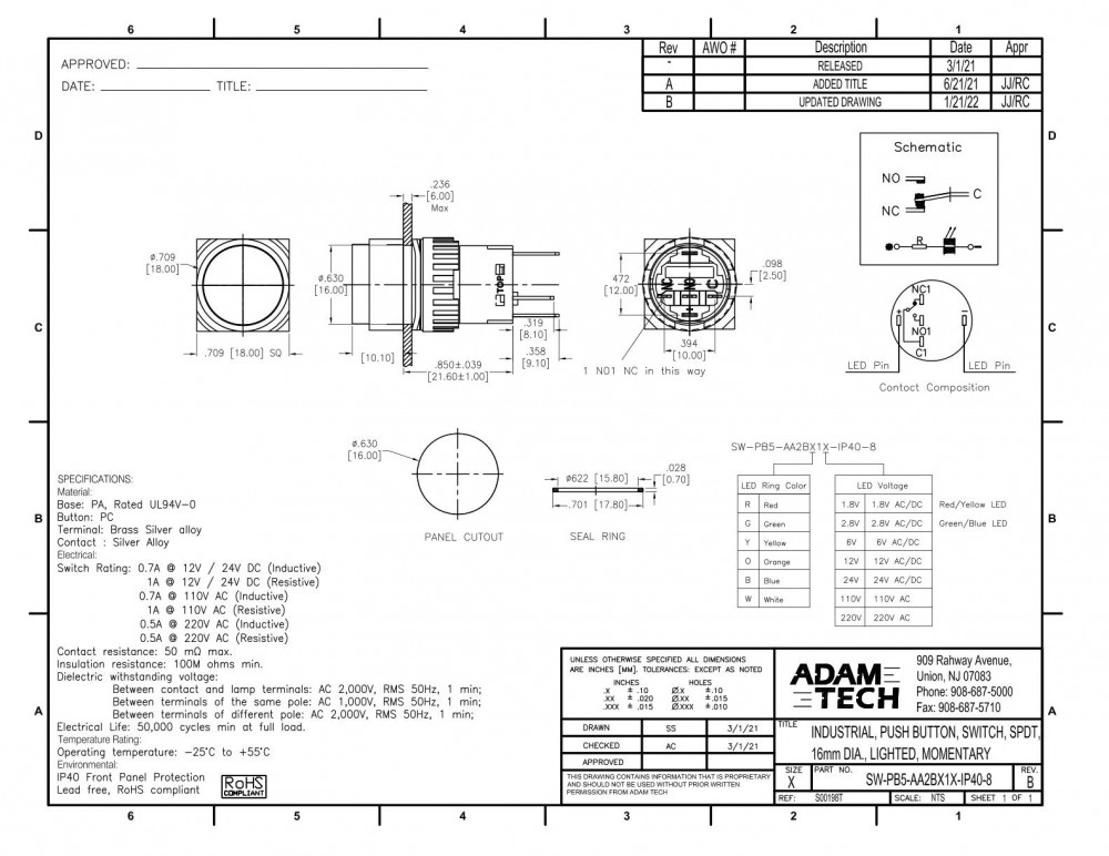 ADAM TECH SW-PB5-AA2BX1X-IP40-8 product drawing preview