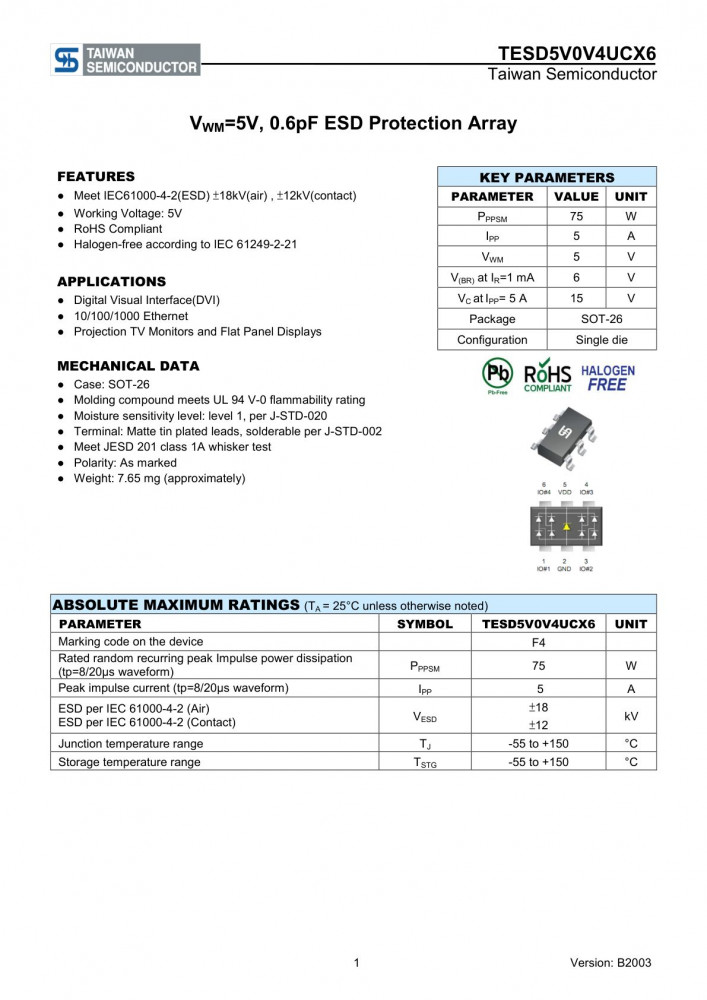 TESD5V0V4UCX6 datasheet page 1