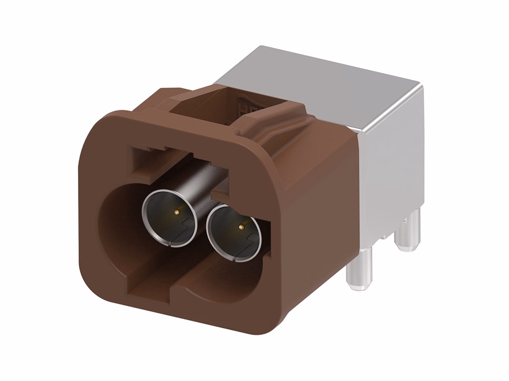 High-Speed FAKRA Mini (HFM) Dual Header, 1x2, Right-Angle, Through Hole, Key F, Brown, 50 Ohms for sale