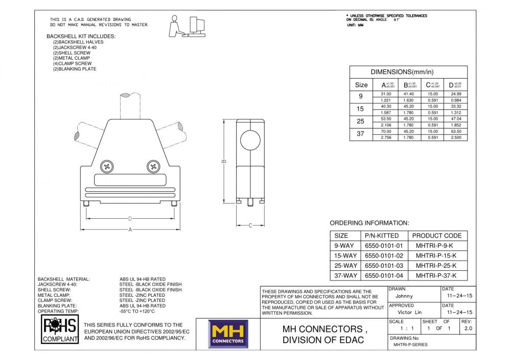 MH CONNECTORS MHTRI-P series product drawing