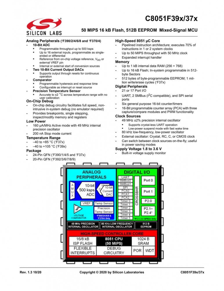 C8051F392 technical document page 1