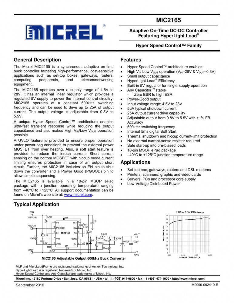 MIC2165 datasheet preview, page 1