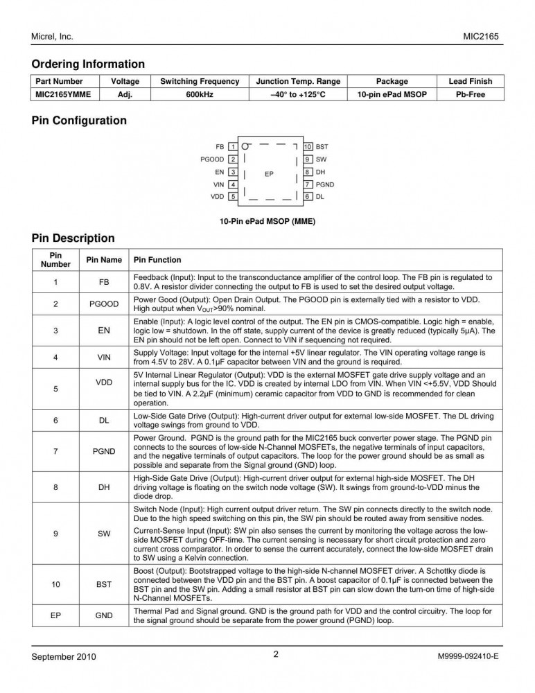 MIC2165 datasheet preview, page 2