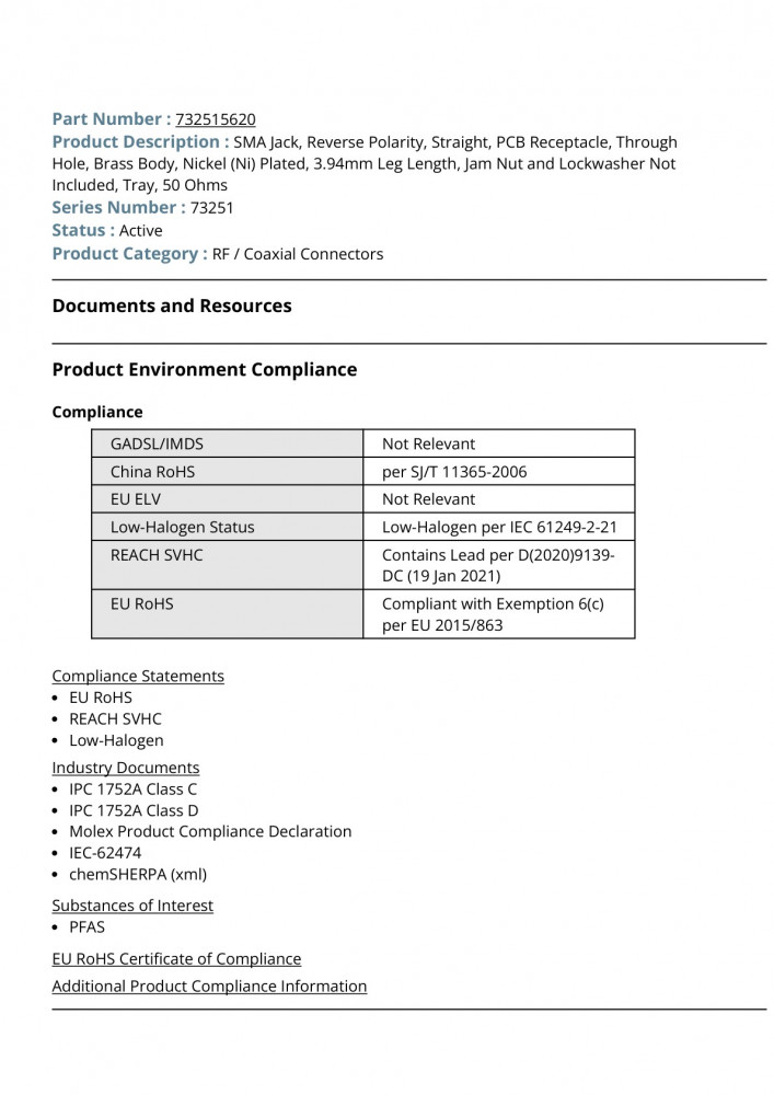 MOLEX 732515620 technical document image 1