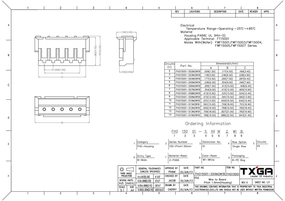 TXGA FHG15001-S10M2W1B technical drawing preview
